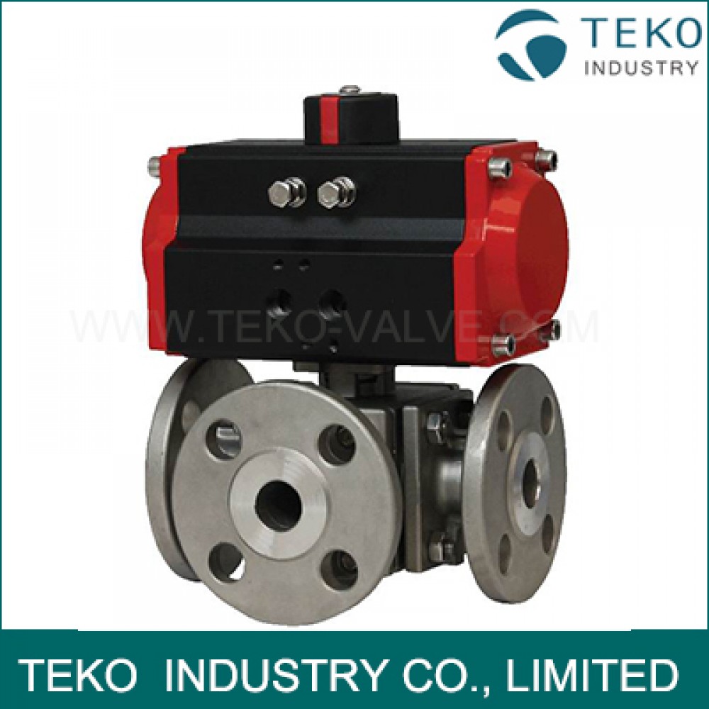 L Port T Port Three Way Soft Seated Flanged Ball Valve With ISO 5211 ...