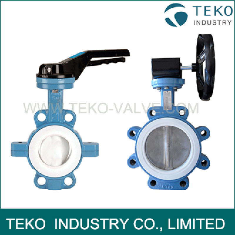 Cast Iron Split Body Wafer End PFA Lined Butterfly Valve For Chemicals
